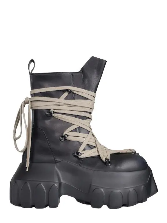 Rick Owens Hollywood Megalace Mega Tractor Bootin - Black