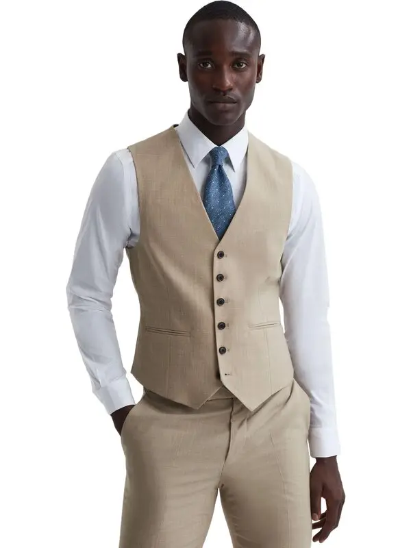 REISS Wish Slim Fit Waistcoat - Oatmeal
