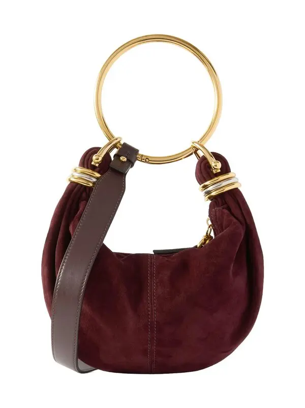 Chloé Bracelet Embellished Leather-trimmed Suede Shoulder Bag - Burgundy