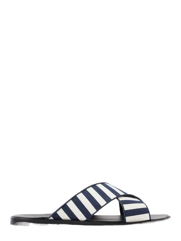 Manolo Blahnik Otawi Striped Canvas Slides - White