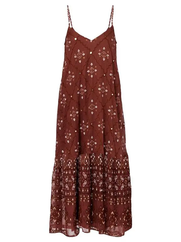 JULIET DUNN Printed Cotton Slip Dress - Brown