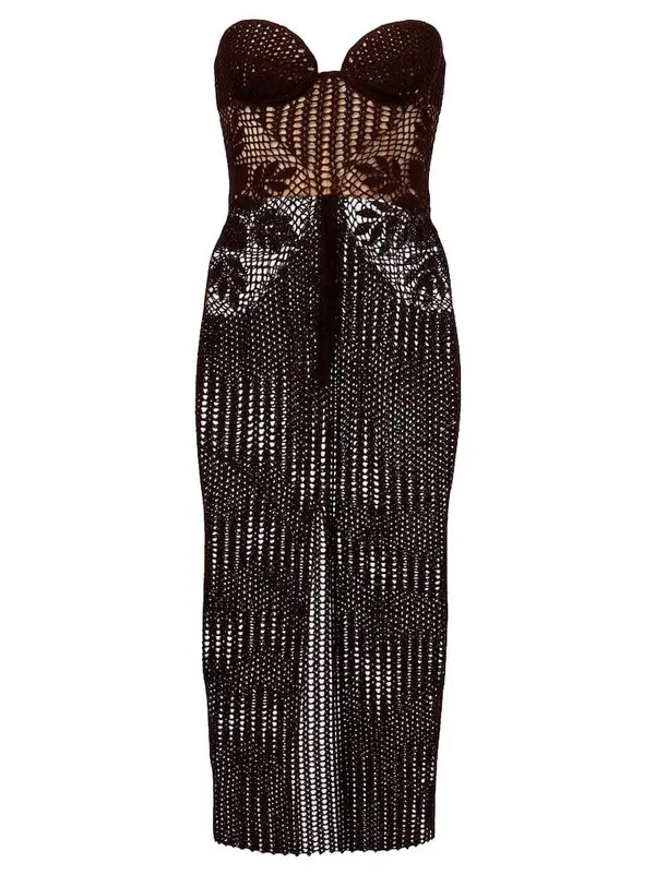 Magda Butrym Crochet Cotton Bustier Dress - Brown