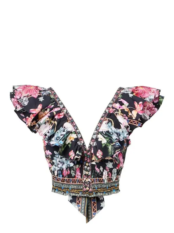 Camilla Crystal-embellished Cotton Crop Top - Multicoloured