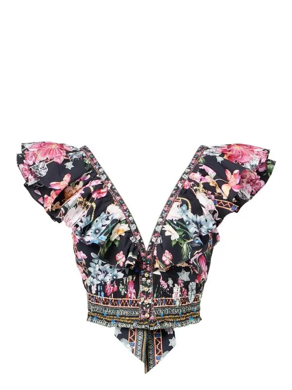 Camilla Crystal-embellished Cotton Crop Top - Multicoloured