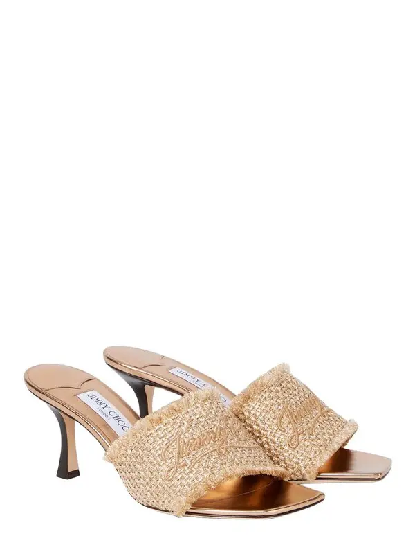 JIMMY CHOO Alexia 70 Logo Woven Lamé Mules - Gold
