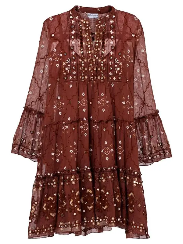 JULIET DUNN Sequined Cotton Minidress - Brown