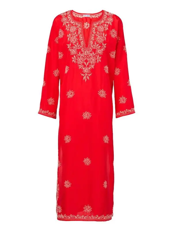 JULIET DUNN Embroidered Silk Kaftan - Red
