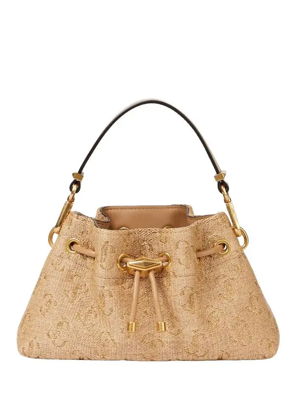 JIMMY CHOO Bon Bon Small Raffia Bucket Bag - Brown