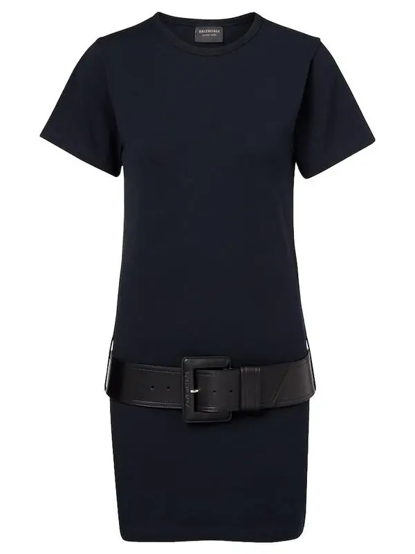 Balenciaga Belted Cotton-blend Jersey Minidress - Black