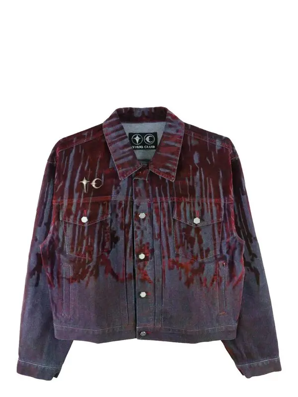THUG CLUB Lazered Denim Trucker Jacket - Red