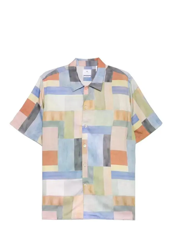 Paul Smith Colourblock-print Short-sleeve Shirt - Blue