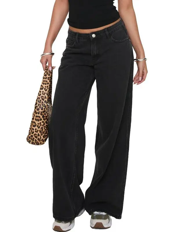 Princess Polly Ramos Low Rise Wide Leg Jeans - Black