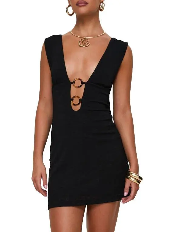 Princess Polly Steward Plunge Neck Mini Dress - Black