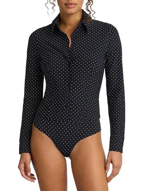 Commando Classic Printed Button Down Bodysuit - Black/white Polka Dot