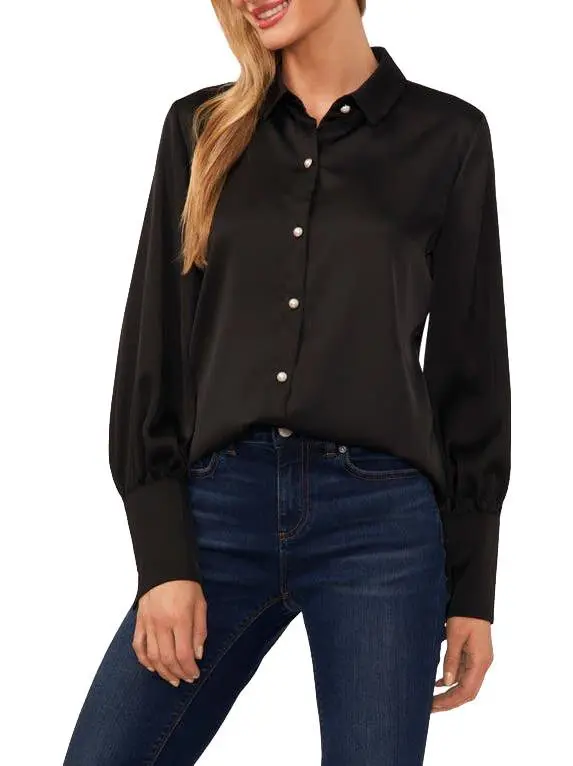 CECE DUPRAZ Satin Button-up Shirt - Rich Black