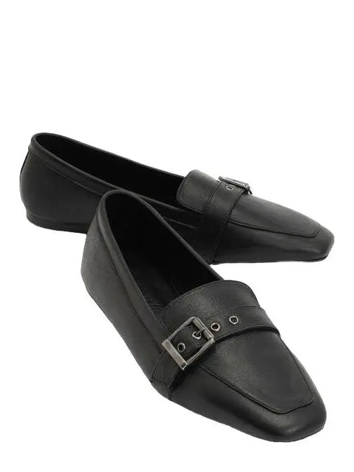 FOREVER & ALWAYS SHOES Noir Leather Flat Loafers - Black Leather