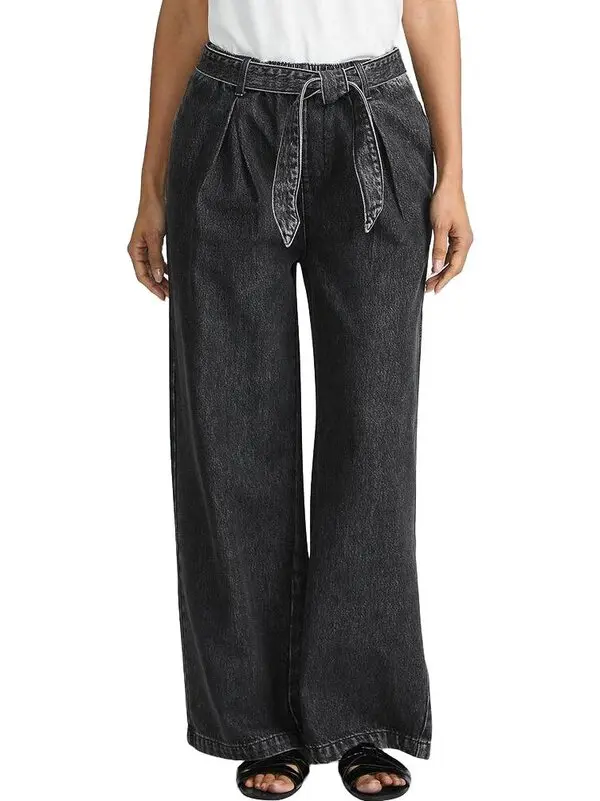 LANDS' END High Ridge Twill Pleated Wide Leg Pants - Black Stone Wash