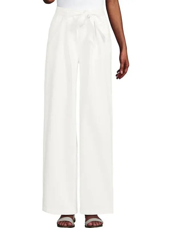 LANDS' END High Ridge Twill Pleated Wide Leg Pants - Chalk White