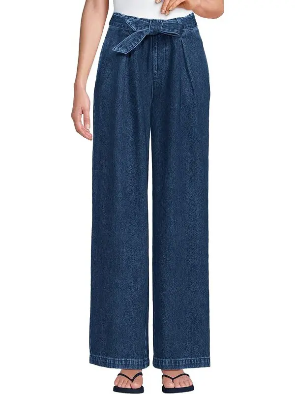 LANDS' END High Ridge Twill Pleated Wide Leg Pants - Crawford Wash
