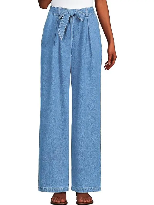 LANDS' END High Ridge Twill Pleated Wide Leg Pants - Hutton Blue Wash