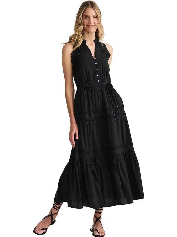 LANDS' END Cotton Voile Halter Tiered Maxi Dress - Black