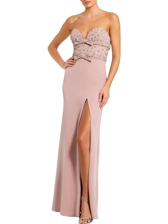 Mac Duggal Strapless Sweetheart Crepe Gown With Embellished Bodice - Dusty Rose