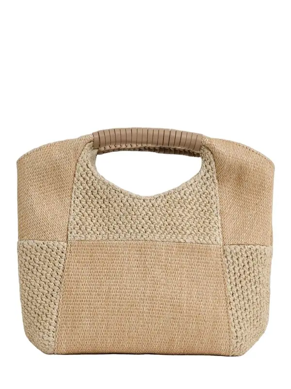 REISS Rosalie Raffia Patchwork Clutch Bag - Natural