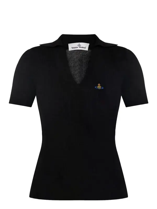 VIVIENNE WESTWOOD Marina Ribbed Polo Top - Black