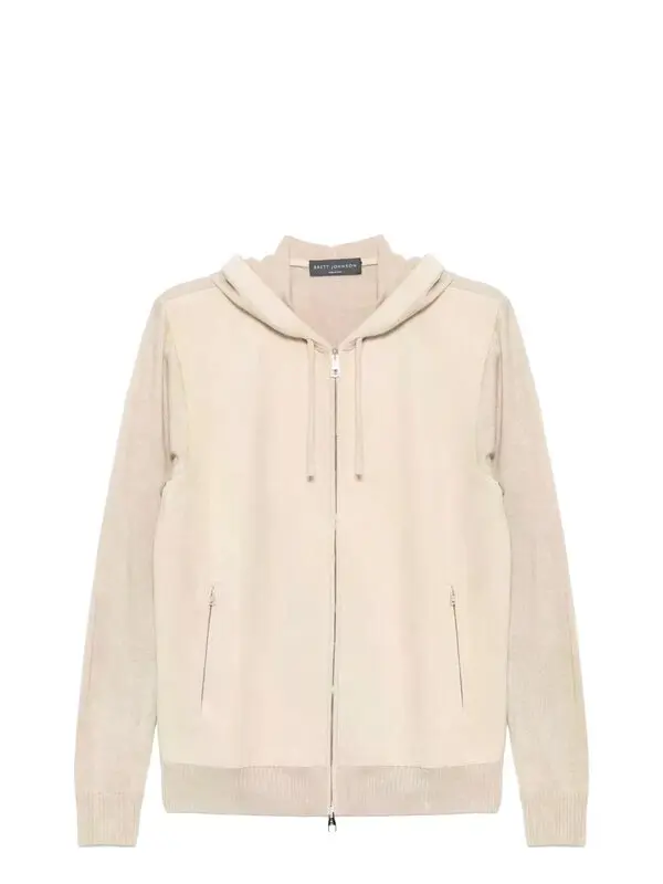 BRETT JOHNSON Full-zip Mixed Media Hoodie - Neutrals