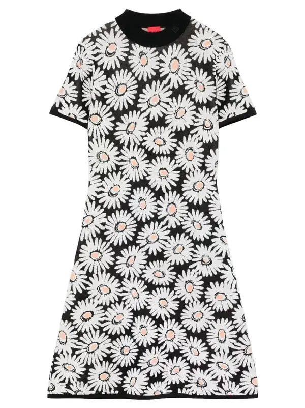 Hugo Floral-jacquard Mini Dress - Black