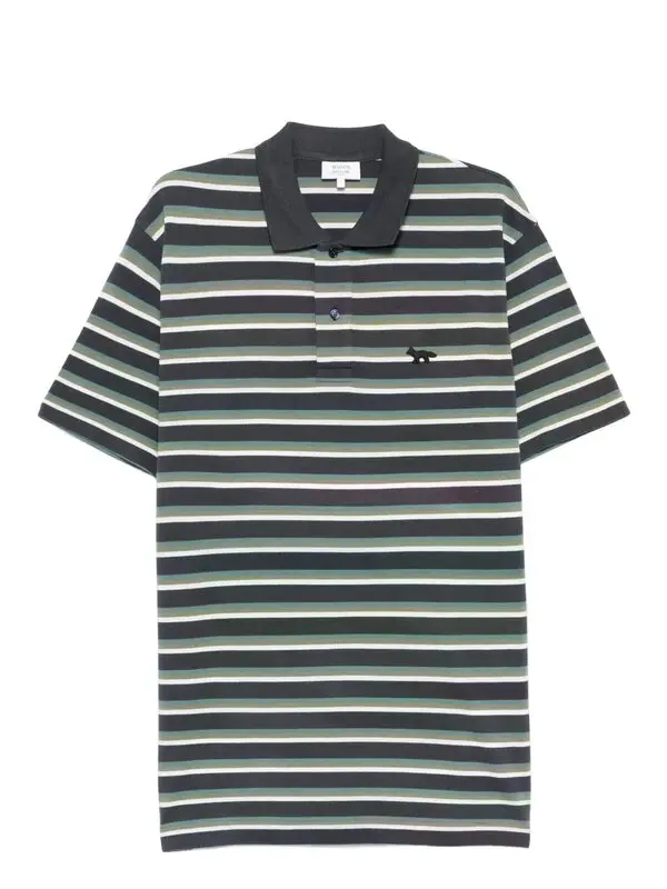 Maison Kitsuné Profile Fox-patch Striped Polo Shirt - Blue