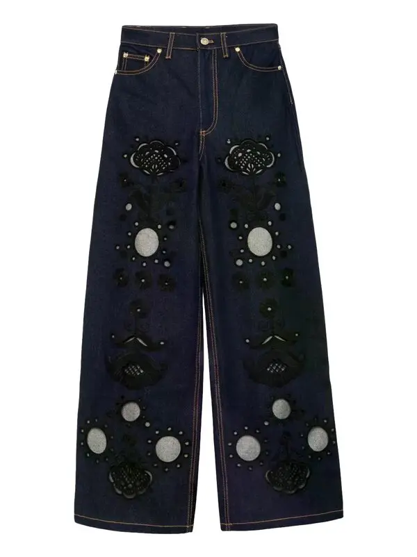 Cynthia Rowley Embroidered Wide-leg Jeans - Blue