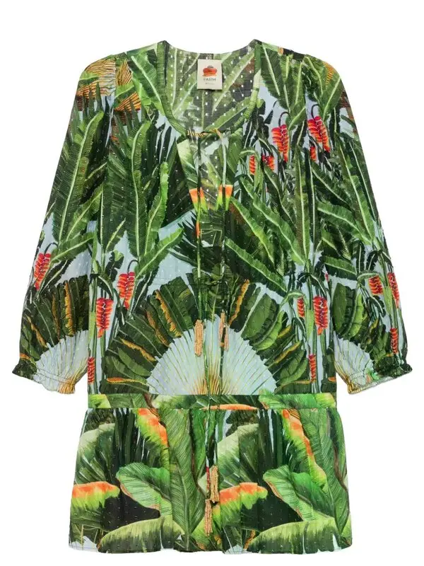 Farm Rio Botanical-print Mini Dress - Green