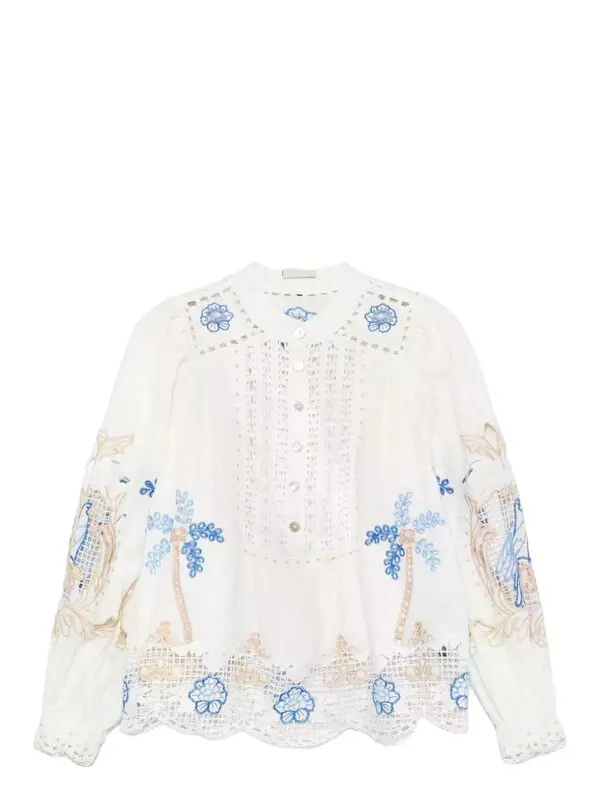 Farm Rio Floral Embroidered Blouse - White