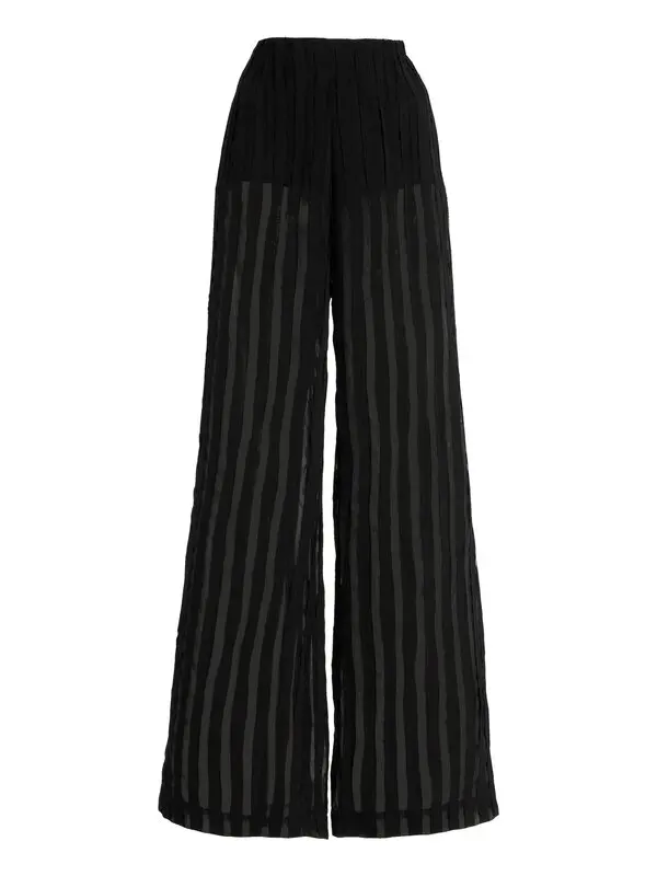 HOUSE OF DAGMAR Striped Sheer Wide-leg Trousers - Black