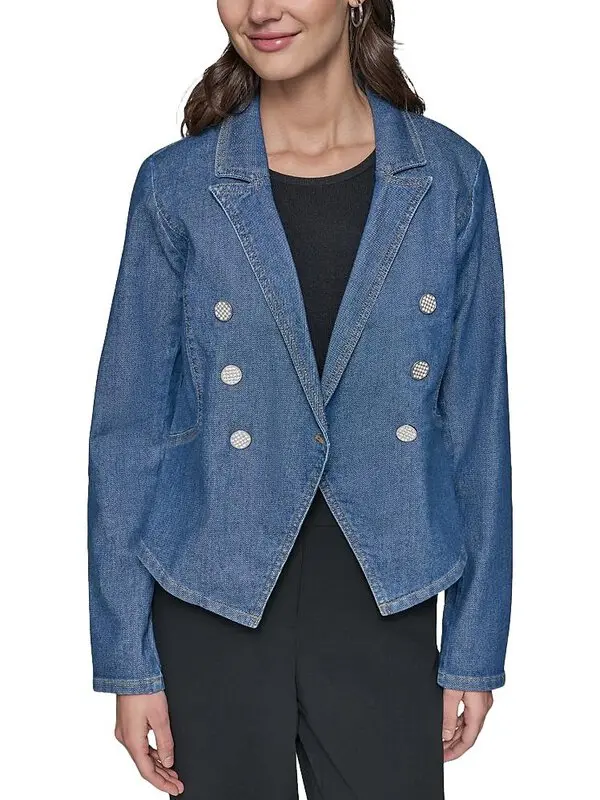 Karl Lagerfeld Paris Asymmetric Denim Blazer - Coastal Blue