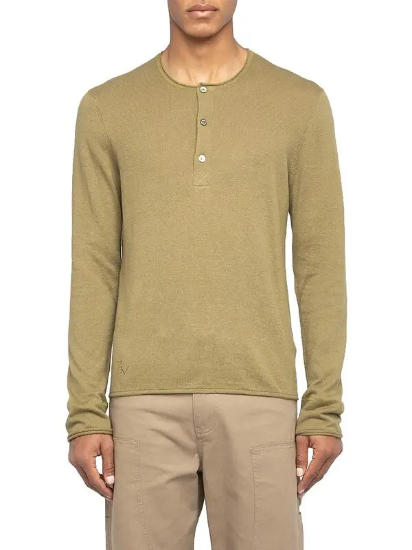 Zadig&Voltaire Signature Regular Fit Linen Henley - Olive