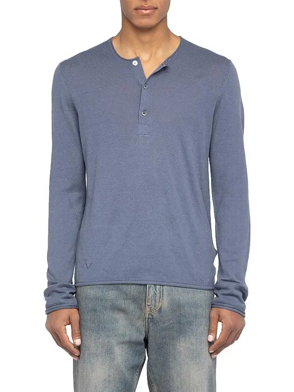 Zadig&Voltaire Signature Regular Fit Linen Henley - Storm