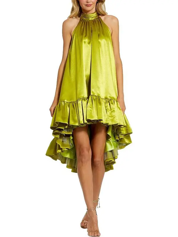 Mac Duggal High Neck Mini Dress With Keyhole - Apple Green