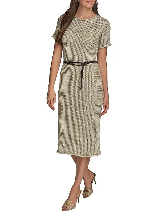 Donna Karan New York Belted Sweater Dress - Cream/gold
