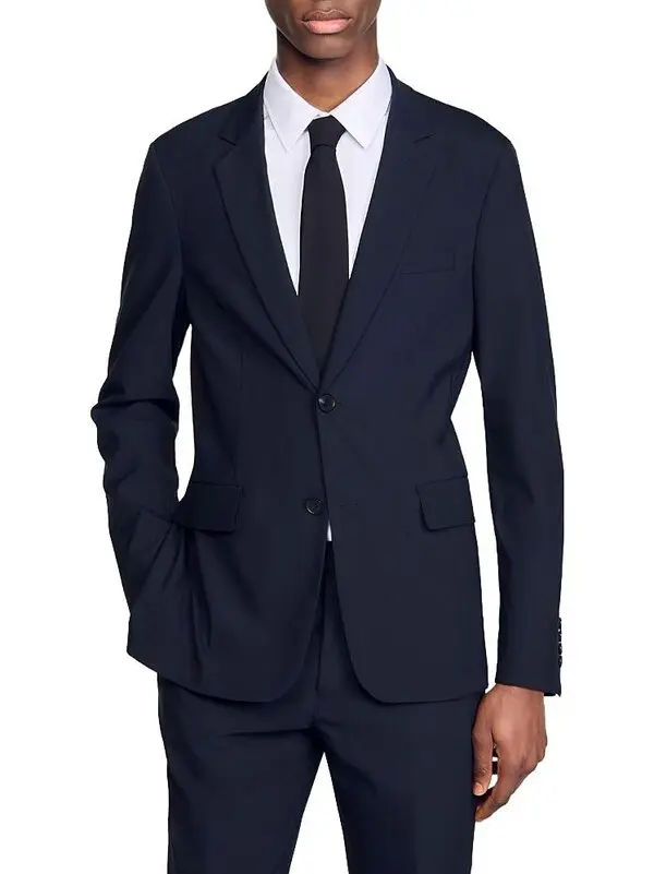 Sandro Unstructured Wool Suit Jacket - Navy Blue