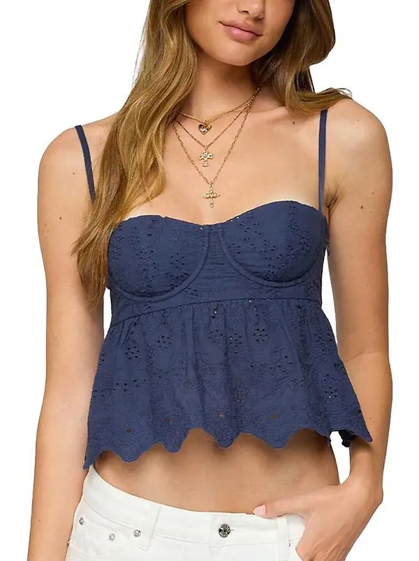 EDIKTED Emme Eyelet Corset Top - Blue