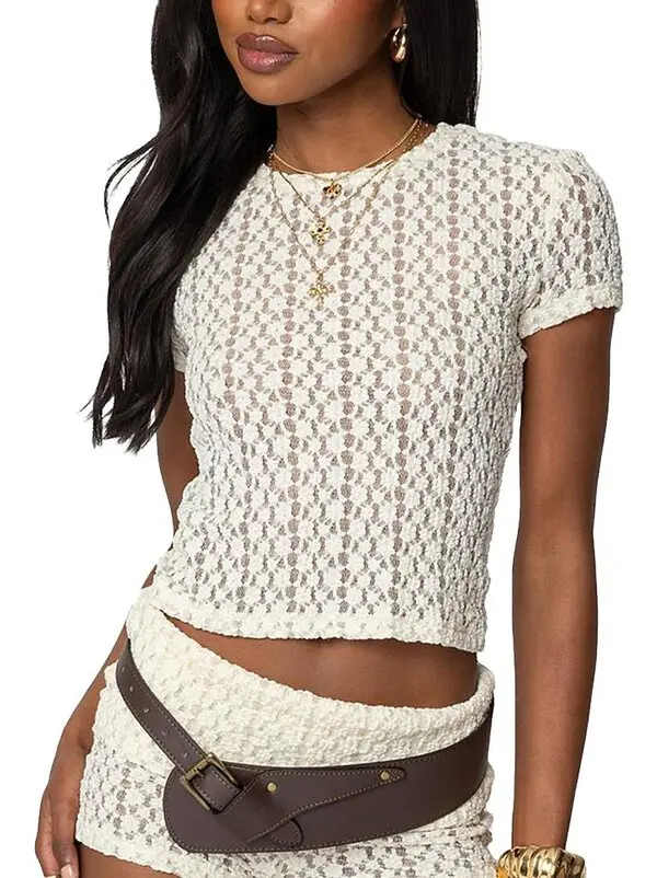 EDIKTED Rye Sheer Textured T-shirt - Cream