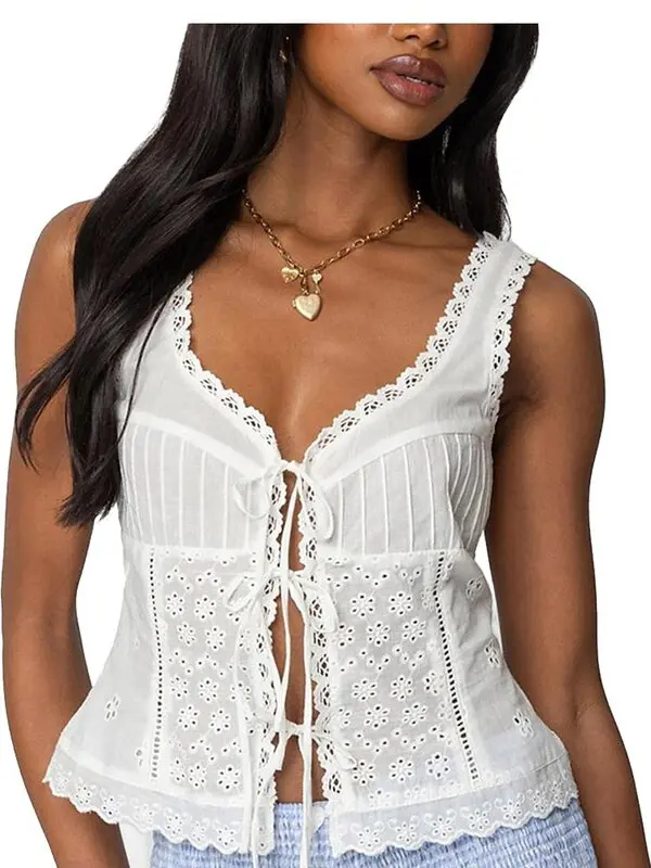 EDIKTED Fiore Eyelet Top - White