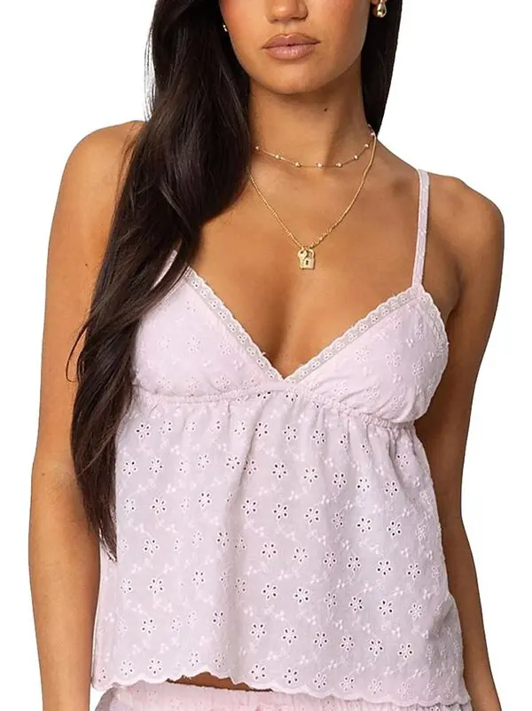 EDIKTED Talula Eyelet Babydoll Top - Light-pink