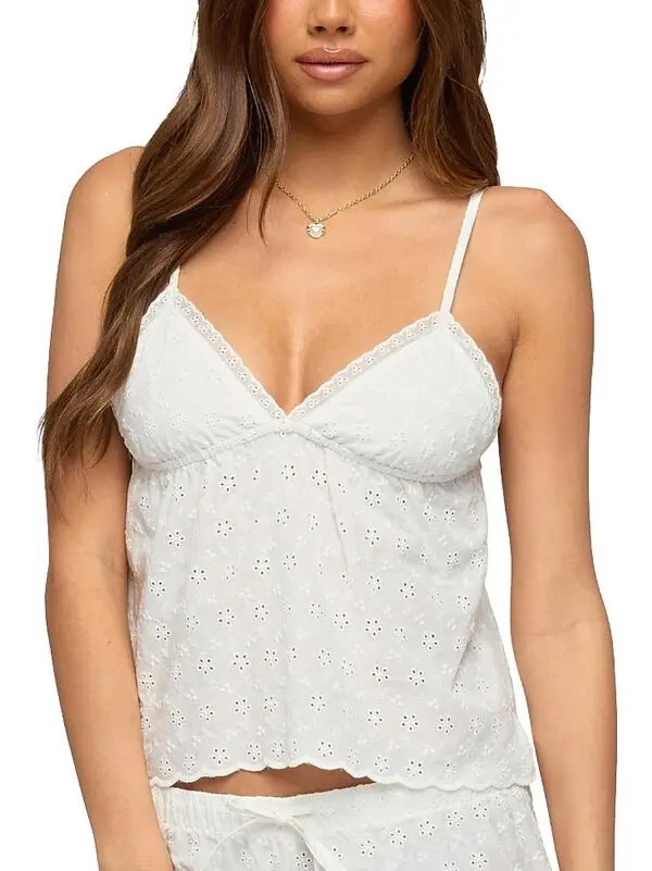 EDIKTED Talula Eyelet Babydoll Top - White