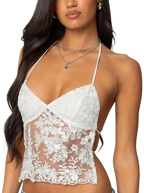 EDIKTED Nyx Backless Lace Top - White