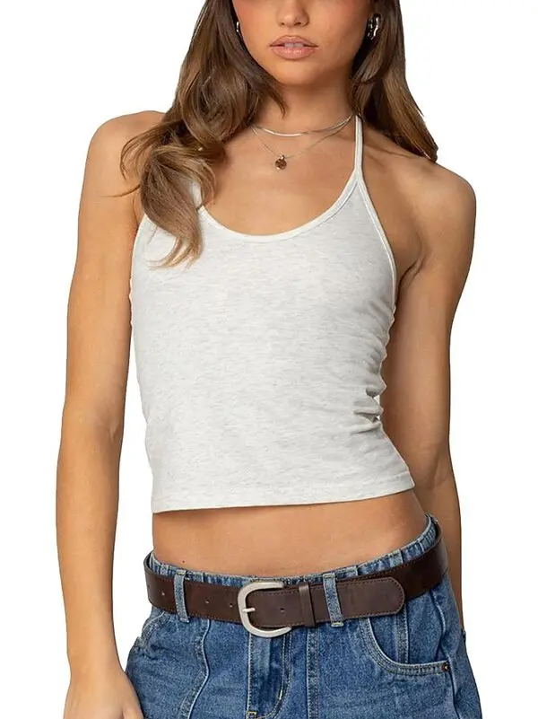 EDIKTED Maybell Halter Top - Gray-melange