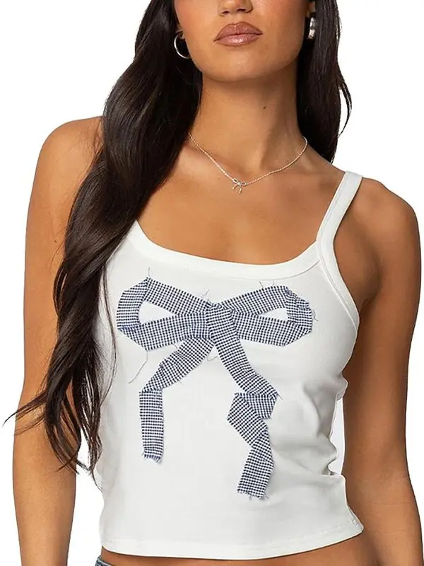 EDIKTED Harpa Gingham Bow Tank Top - White
