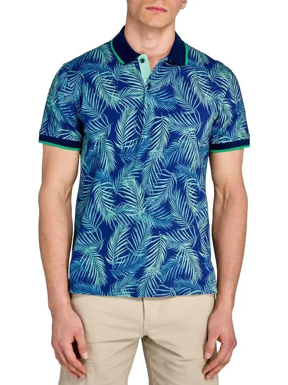 CON.STRUCT Slim Fit Floral Cotton Stretch Pique Polo - Navy/green